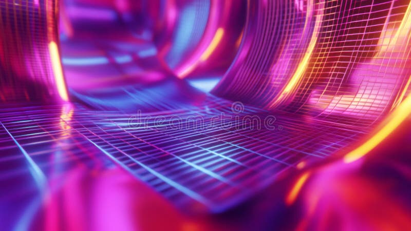 Abstract Grid with Neon Lights and Pink Gradient Stock Illustration ...