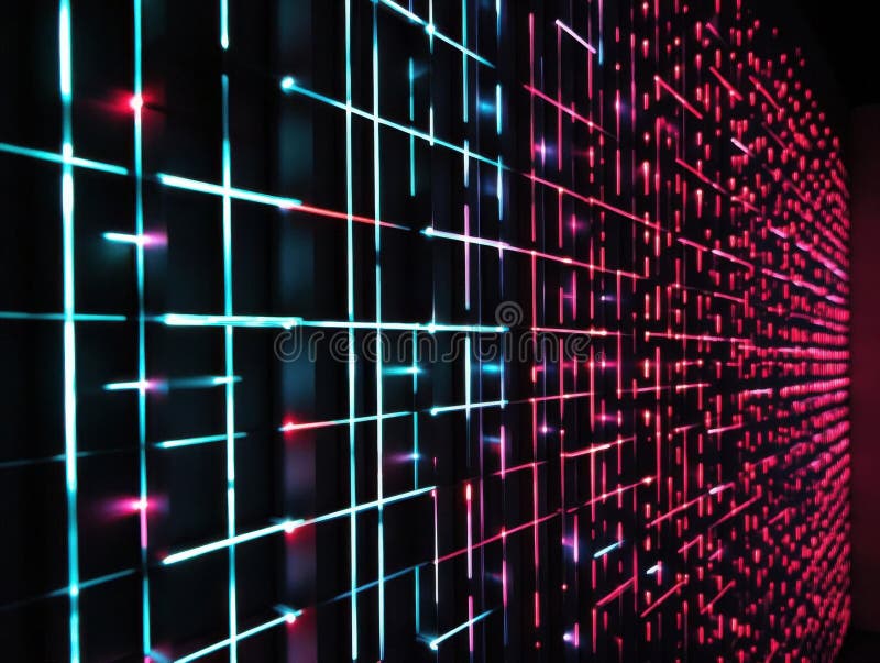 Abstract Grid of Neon Lights, Pink and Teal Stock Illustration ...