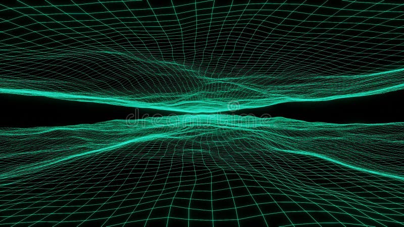 Abstract Grid Neon Waves. Blue Digital Ocean. 3D Rendered Stock Footage ...