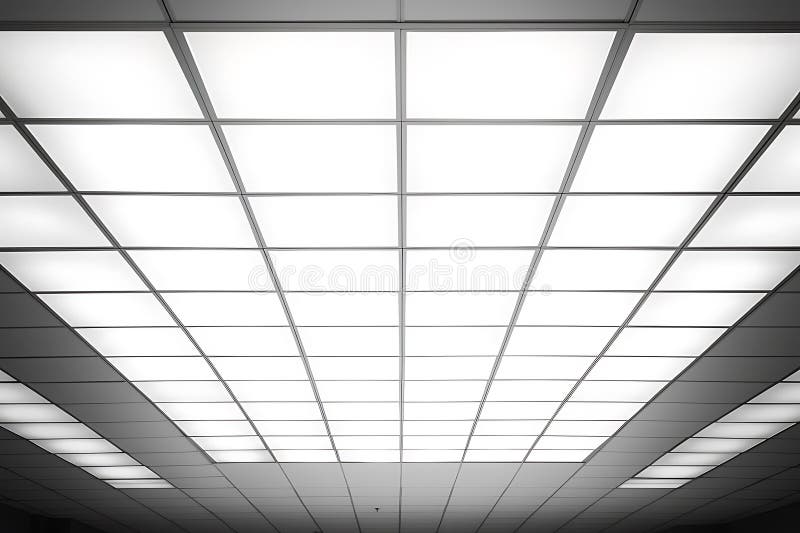 Abstract Grid Pattern of Illuminated Ceiling Tiles in Black and White a ...