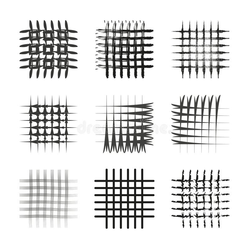 Abstract Grid Patterns. Black Brush Strokes. Nine Variations.Vector ...
