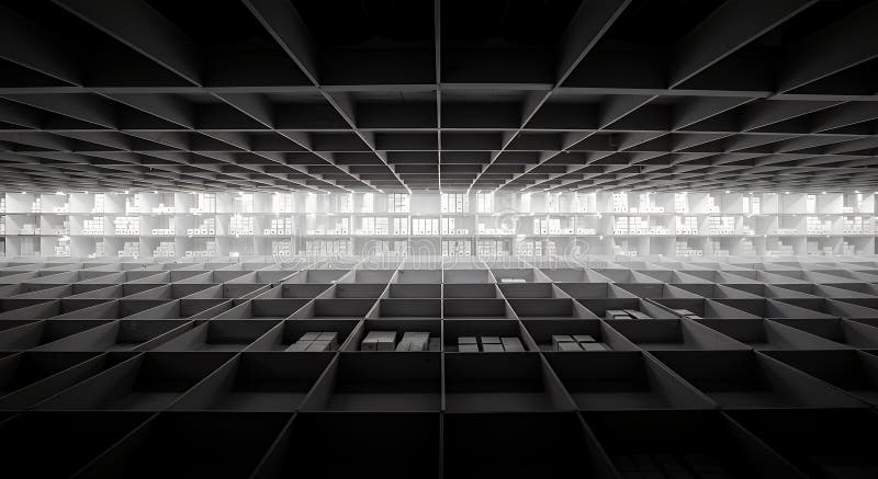 Abstract Grid Structure with Books and Folders in a Dark Office Stock ...