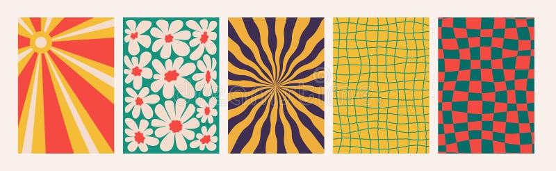 Abstract Groovy Backgrounds. Set of Psychedelic Retro Patterns in Retro ...