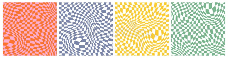 Abstract Groovy Checkerboard Seamless Patterns Set. Y2k Psychedelic ...
