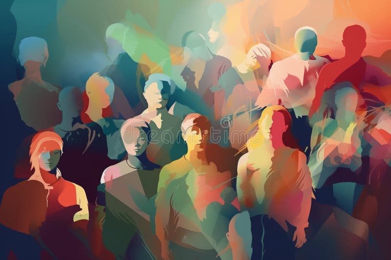 Abstract Group of Crowded Colorful People Illustration. Generative AI ...
