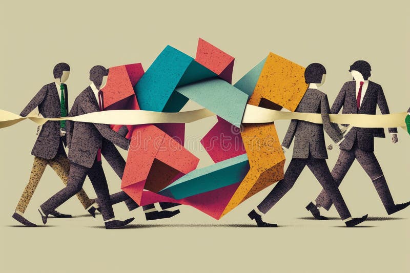 An Abstract Group of People Working Together To Untangle a Rope Problem ...