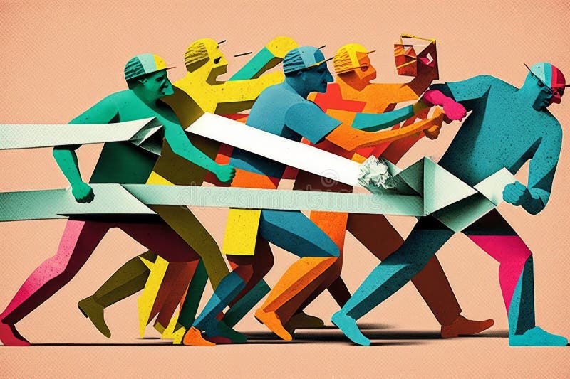 An Abstract Group of People Working Together To Untangle a Rope Problem ...