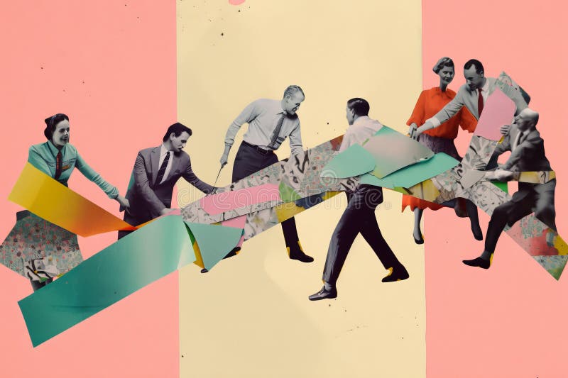 An Abstract Group of People Working Together To Untangle a Rope Problem ...