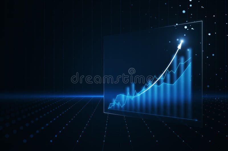 Abstract Growing Blue Business Chart with Arrow on Dark Grid Wallpaper ...