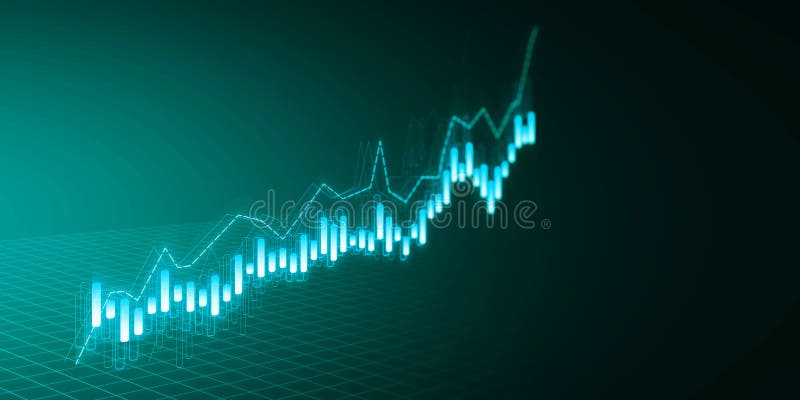 Abstract Growing Business Chart Hologram on Blurry Blue Backdrop ...