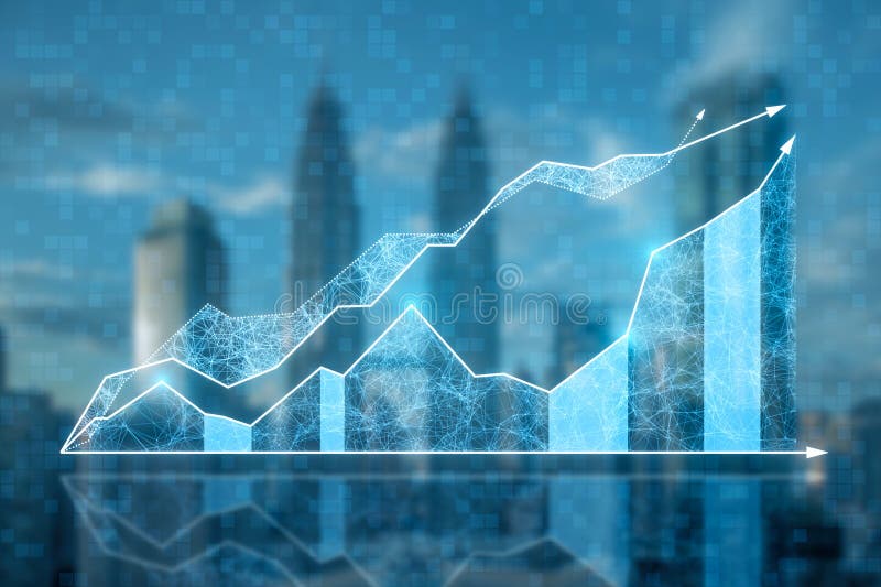 Abstract Growing Digital Business Chart on Bright City Backdrop ...