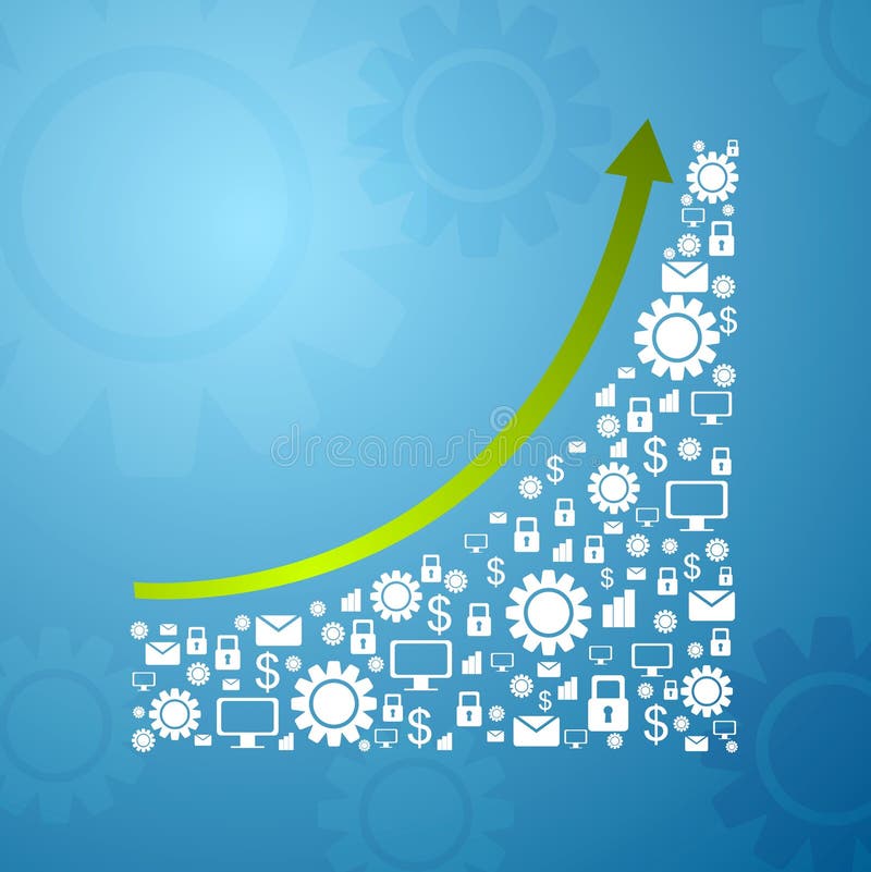 Abstract Growing Graph Arrow with Communication Icons Stock ...