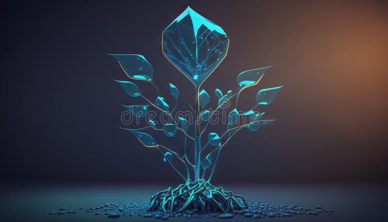 Abstract Growing Plant in Soil with Drop of Water. Low Poly Style ...
