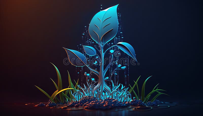 Abstract Growing Plant in Soil with Drop of Water. Low Poly Style ...