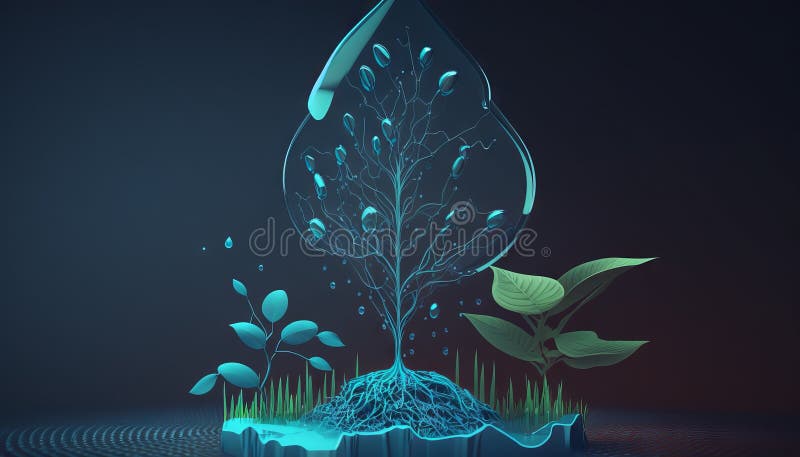Abstract Growing Plant in Soil with Drop of Water. Low Poly Style ...