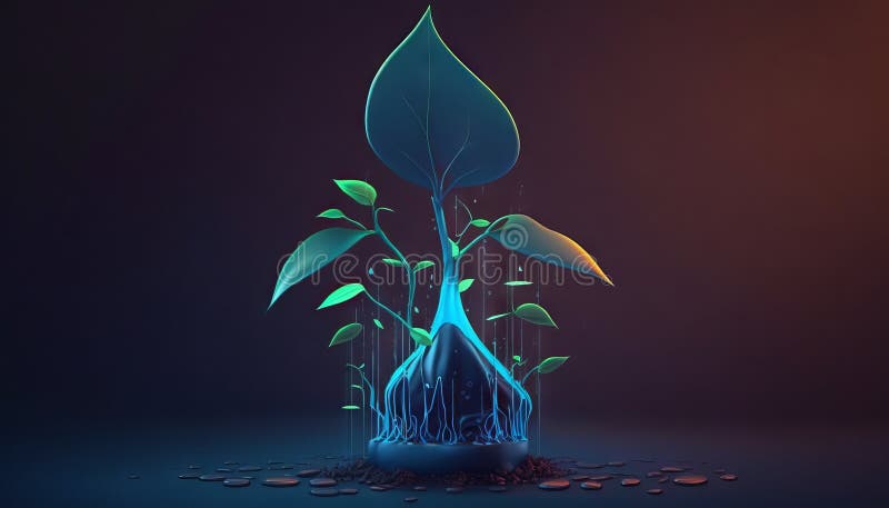 Abstract Growing Plant in Soil with Drop of Water. Low Poly Style ...