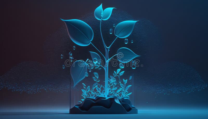 Abstract Growing Plant in Soil with Drop of Water. Low Poly Style ...