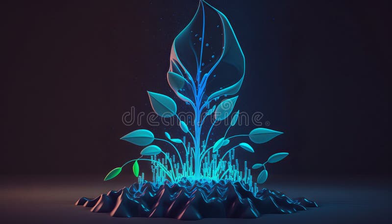 Abstract Growing Plant in Soil with Drop of Water. Low Poly Style ...