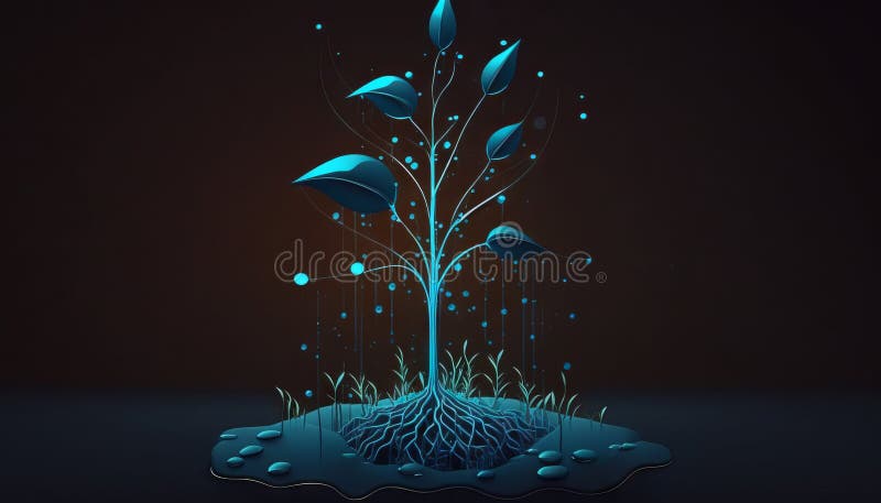 Abstract Growing Plant in Soil with Drop of Water. Low Poly Style ...