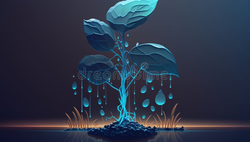 Abstract Growing Plant in Soil with Drop of Water. Low Poly Style ...