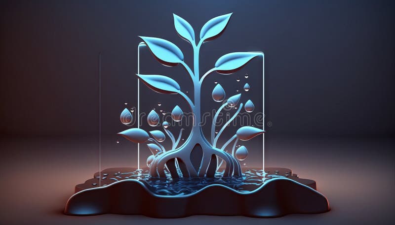 Abstract Growing Plant in Soil with Drop of Water. Low Poly Style ...