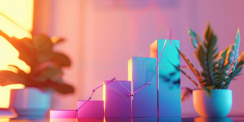 Abstract Growth Chart with Plant in Colorful Light. Created by ...
