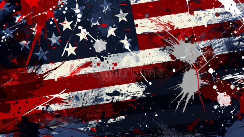 Abstract Grunge American Flag Artwork with Splatters and Stars Stock ...