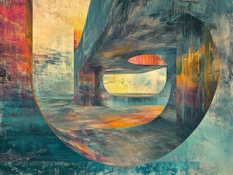 Abstract Grunge Architecture with Curved Walls and Openings Stock ...