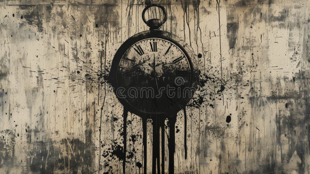 Melting Clock in Abstract Grunge Art Style Stock Photo - Image of ...