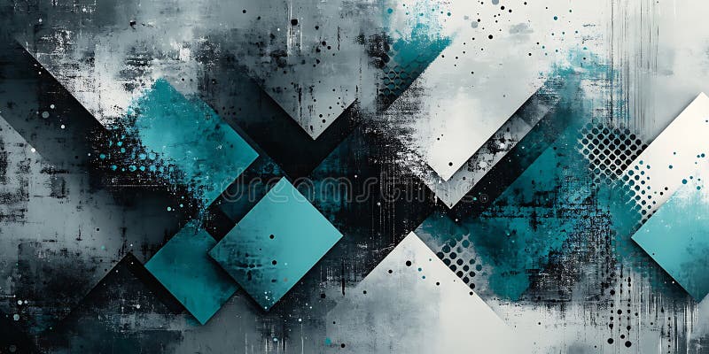 Abstract Grunge Background with Teal Geometric Shapes and Textures ...