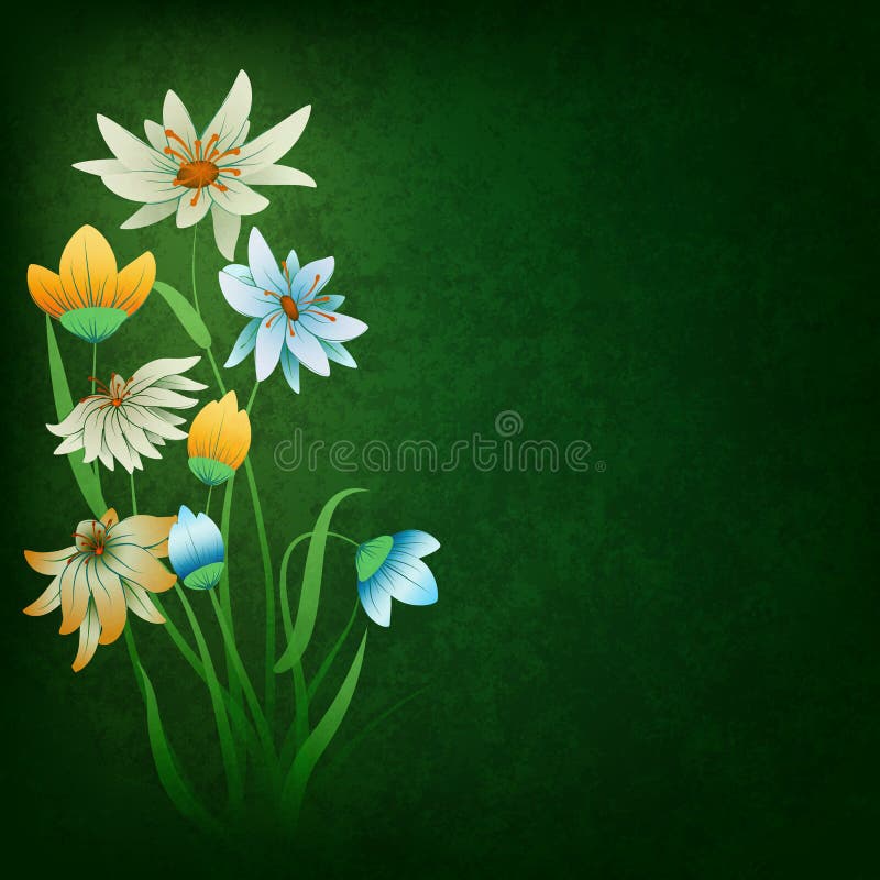 Abstract Grunge Composition with Flowers on Green Stock Vector ...