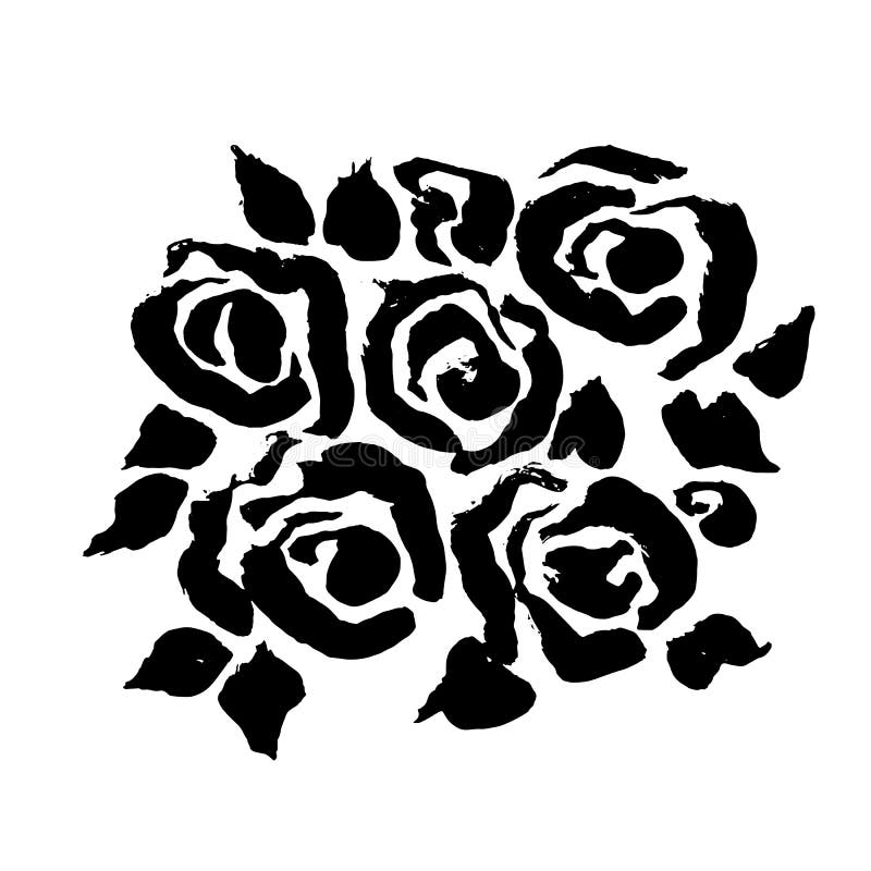 Abstract Grunge Ink Flower Background. Roses Black Brush Pattern ...