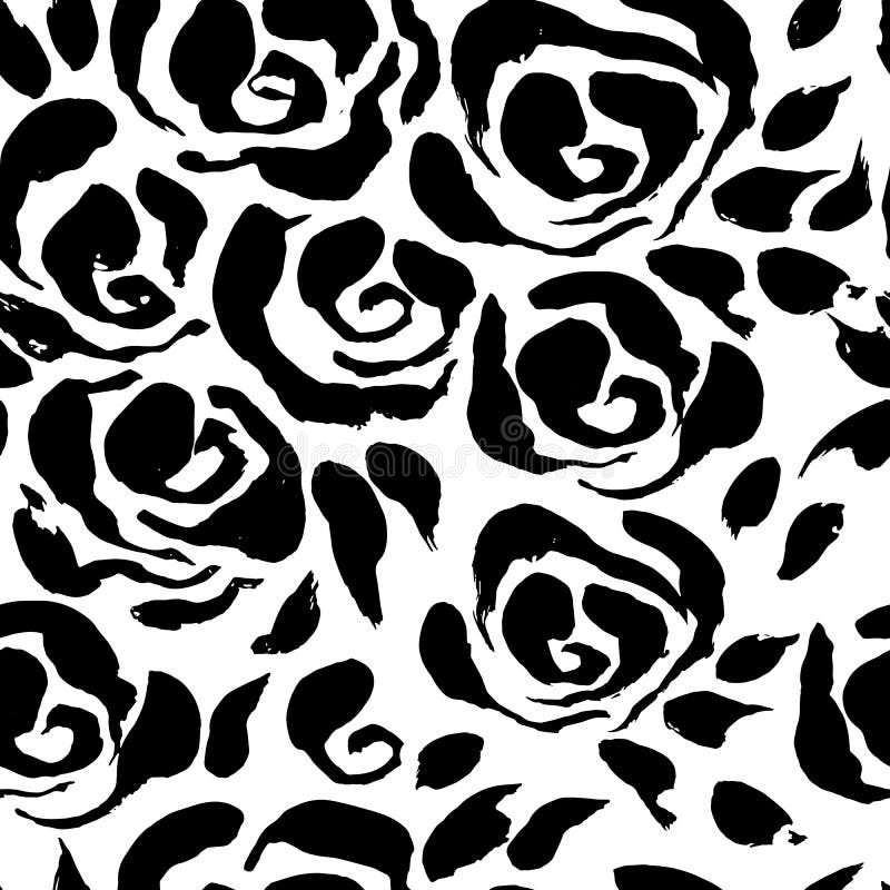 Abstract Grunge Ink Seamless Flower Background. Roses Brush Pattern ...