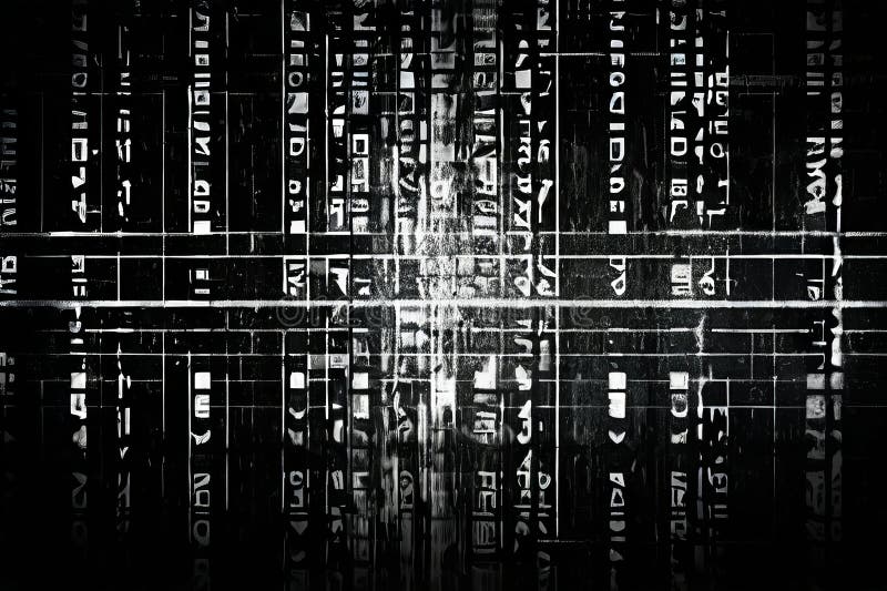 Abstract Grunge with Matrix Code Reflections a Black and White G Stock ...