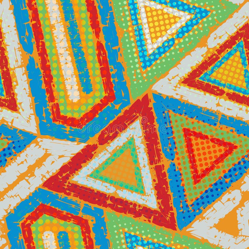 Abstract Grunge Seamless Chaotic Pattern with Triangular Frames, Blots ...