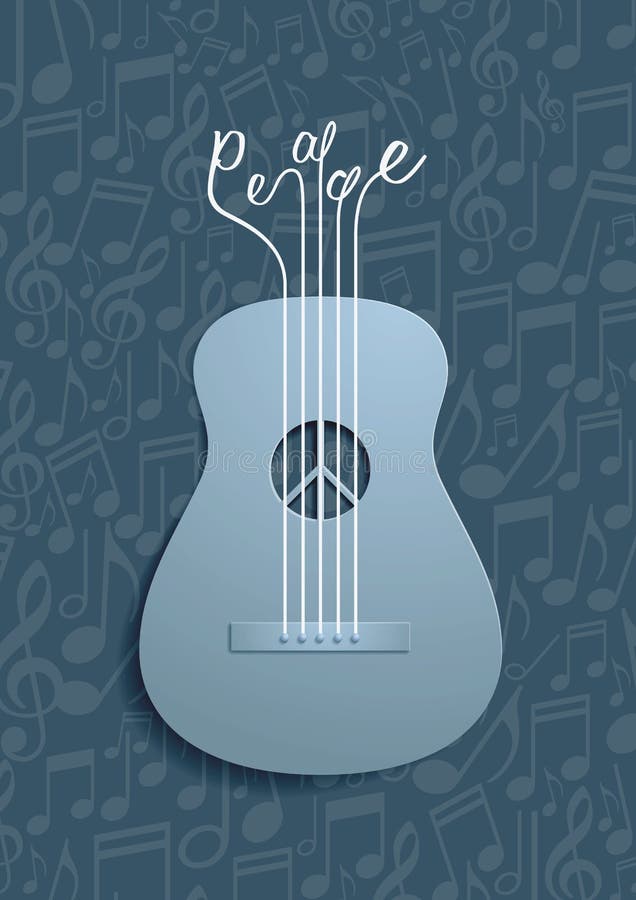 Abstract Guitar and Peace Symbol with Notes Background Stock Vector ...