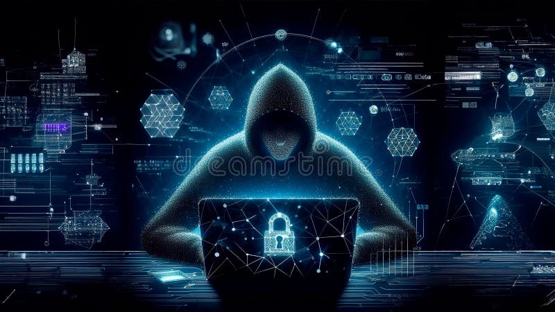 Abstract Hacker with Laptop on Dark during Cyber Attack and Cyber ...