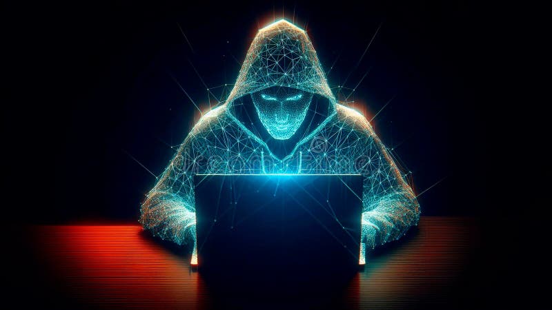 Abstract Hacker with Laptop on Dark during Cyber Attack and Cyber ...