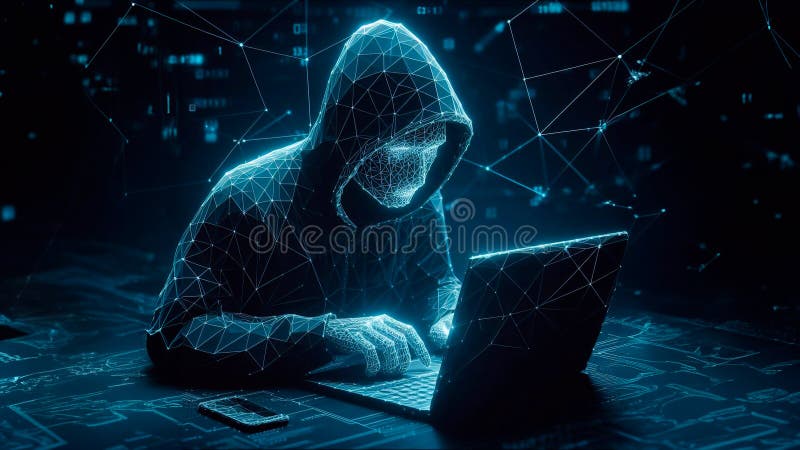 Abstract Hacker with Laptop on Dark during Cyber Attack and Cyber ...