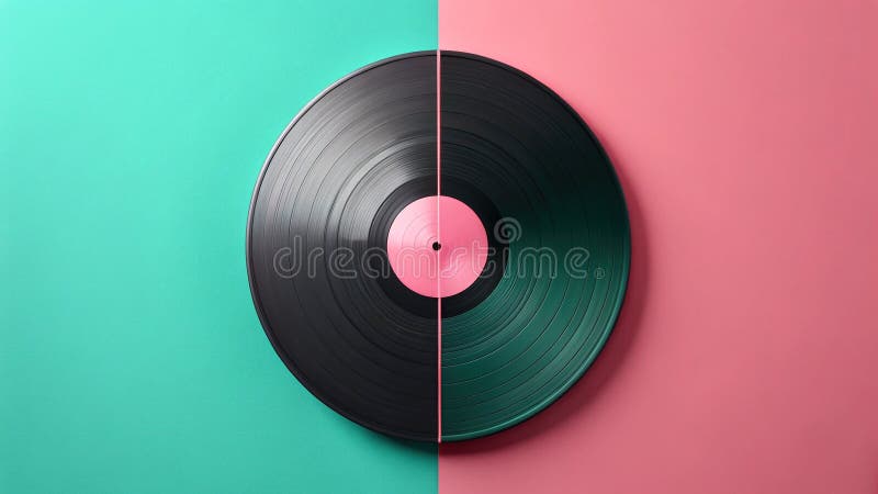 Abstract Half Black Half Turquoise Vinyl Record on a Pastel Pink ...