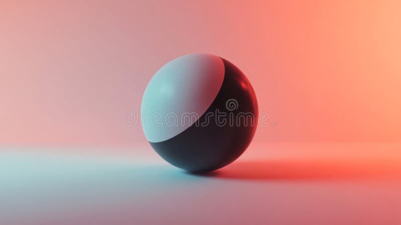 Abstract Half Black and White Sphere in Pink and Blue Gradient Lighting ...
