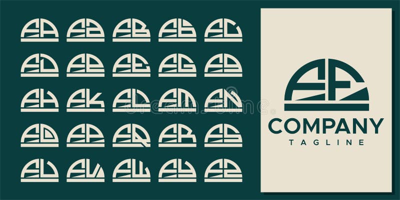 Abstract Half Circle Letter F Logo Design Set. Modern Curve FF F Letter ...