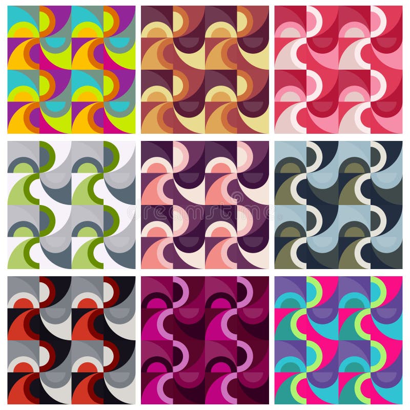 Abstract Half Circle Rotation Seamless Pattern with Colour Combinations ...