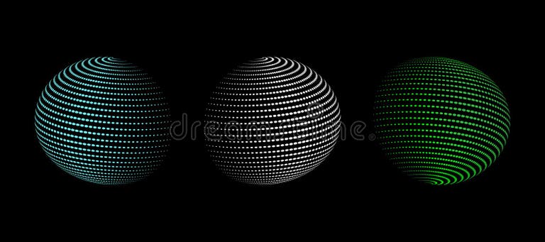 Abstract Halftone Globe Spheres with Dotted Lines. 3d Halftone Dot ...