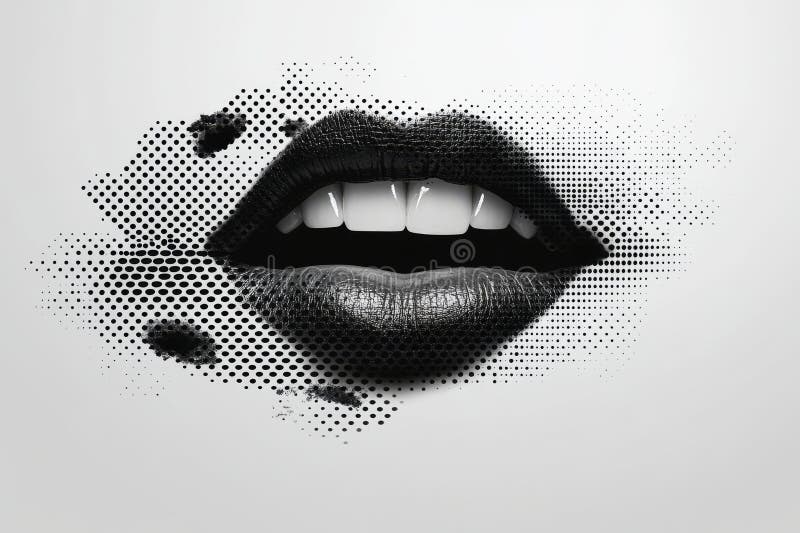 An Abstract Halftone Mouth Collage Element. Trendy Grunge Design Stock ...