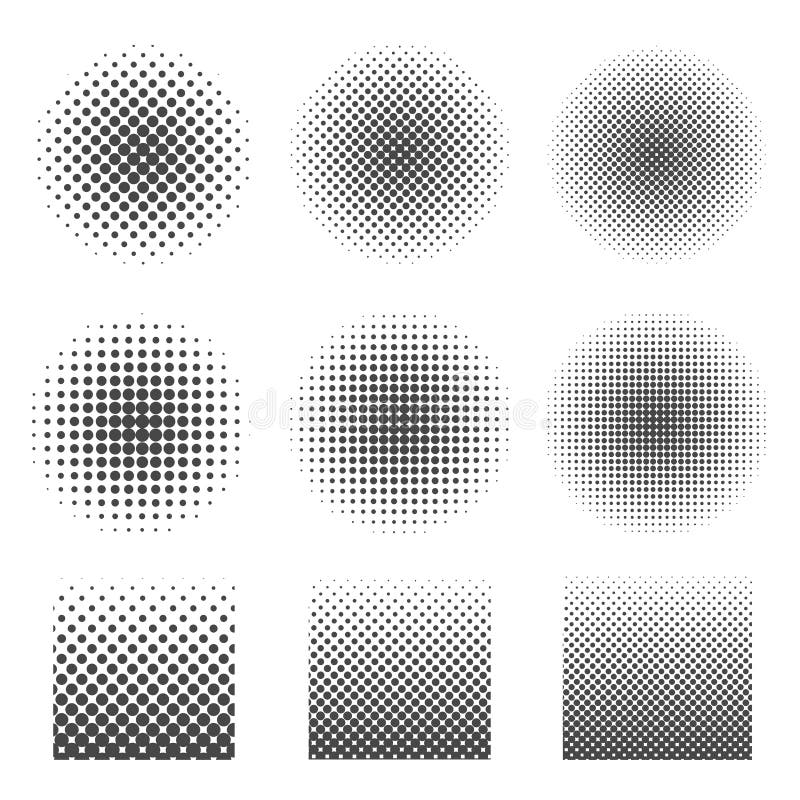 Abstract Halftone Set of Circles and Square Stock Vector - Illustration ...