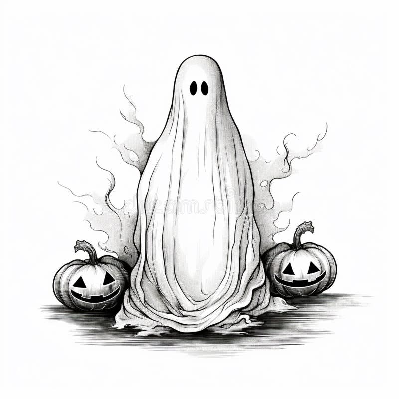 Abstract Halloween Ghost Drawing with a Skeleton Stock Illustration ...