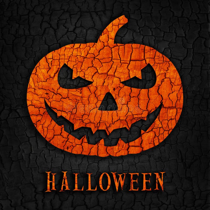 Abstract Halloween Pumpkin on Black Burned Wood Texture Background ...