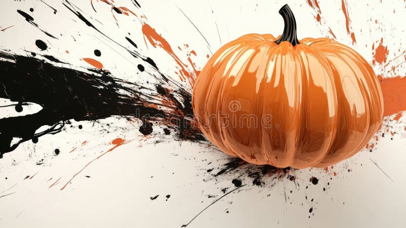 Abstract Halloween Pumpkin with Black Splatter on White Background ...