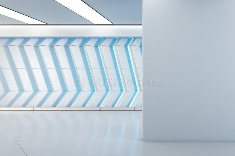 Abstract Hallway Interior with Designer Wall and Blank Mock Up Place on ...